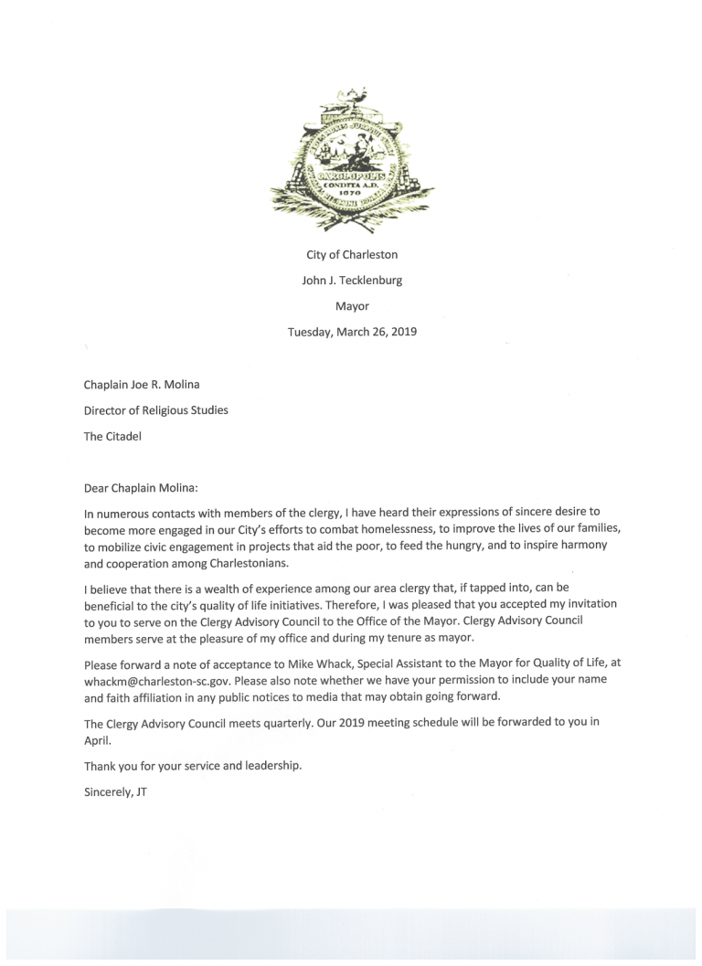 Citadel's chaplain stays busy during summer furlough - The Citadel Today