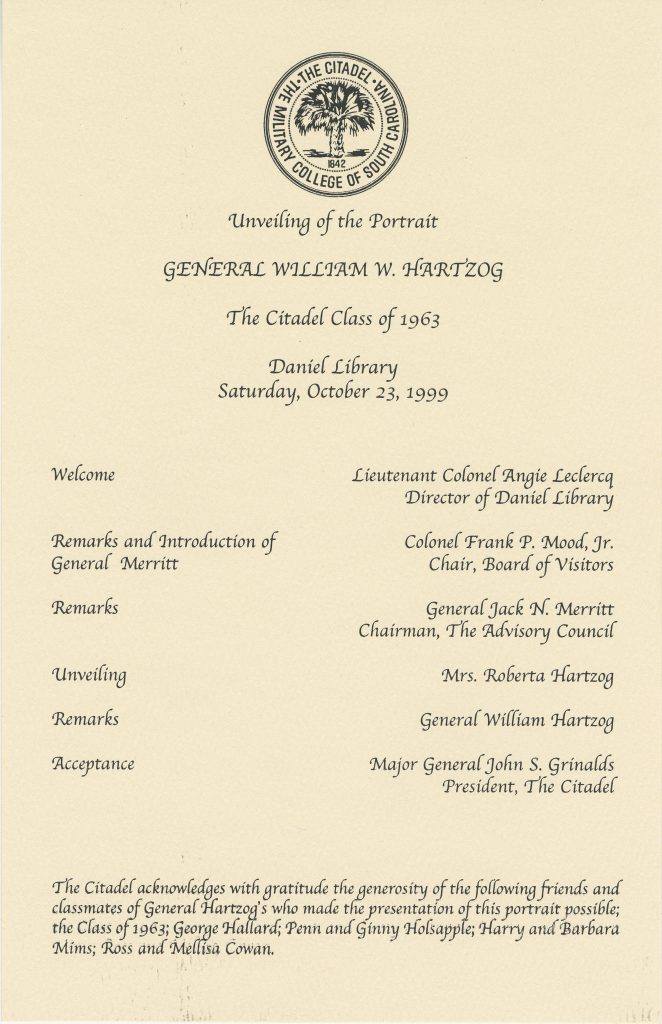 Remembering General William W. "Bill" Hartzog, USA (Ret.), Citadel ...